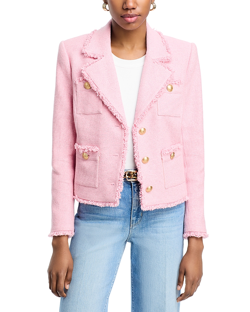 L'Agence Sylvia Fringe Trim Tweed Jacket - Pale Pink - 76% Off